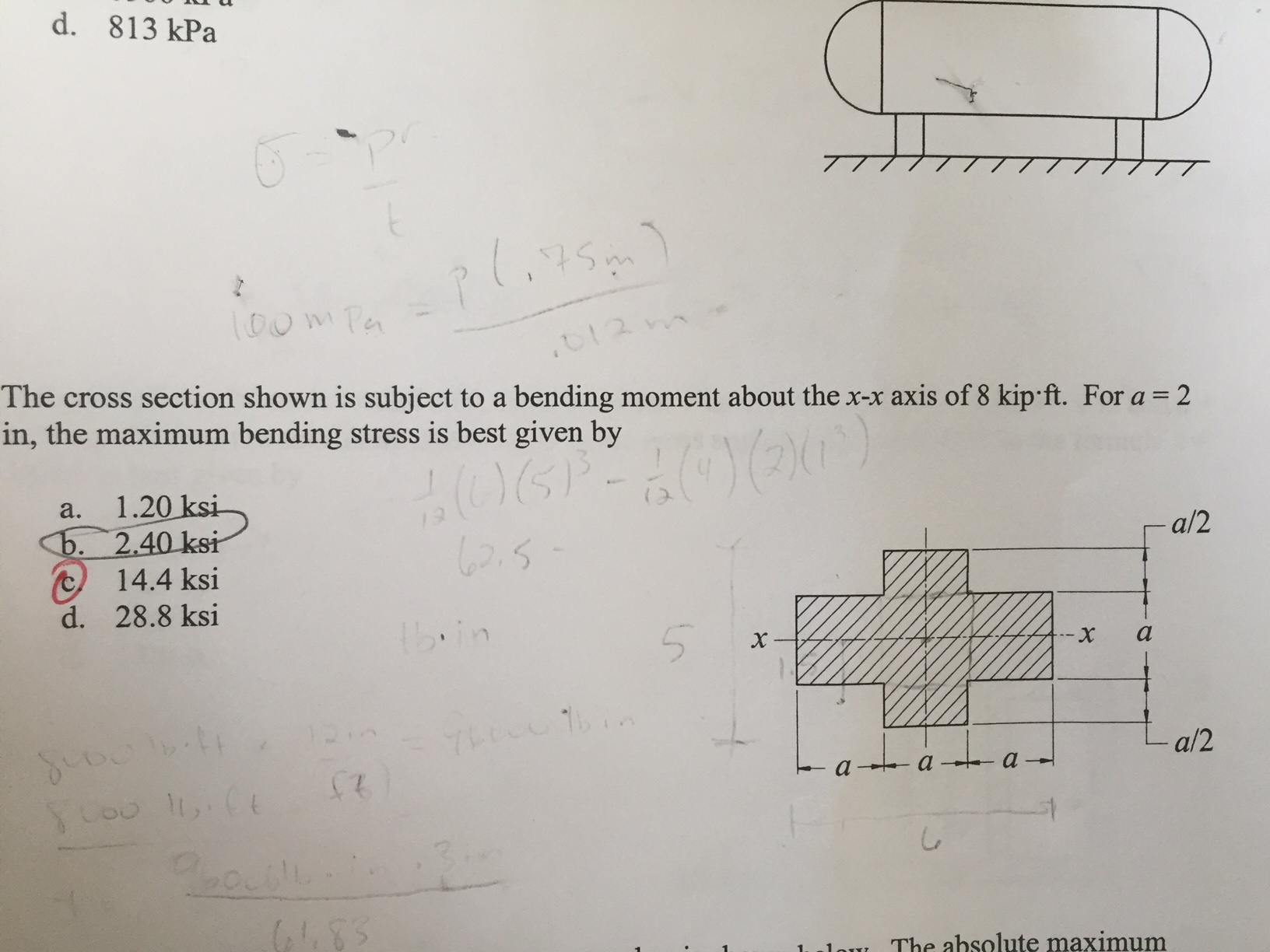 Solved The cross section shown is subject to a bending | Chegg.com