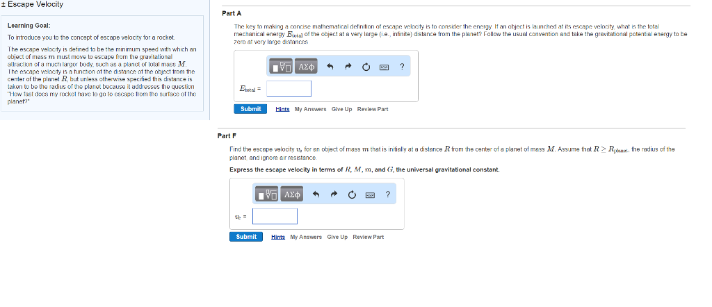 Solved To introduce you to the concept of escape velocity | Chegg.com