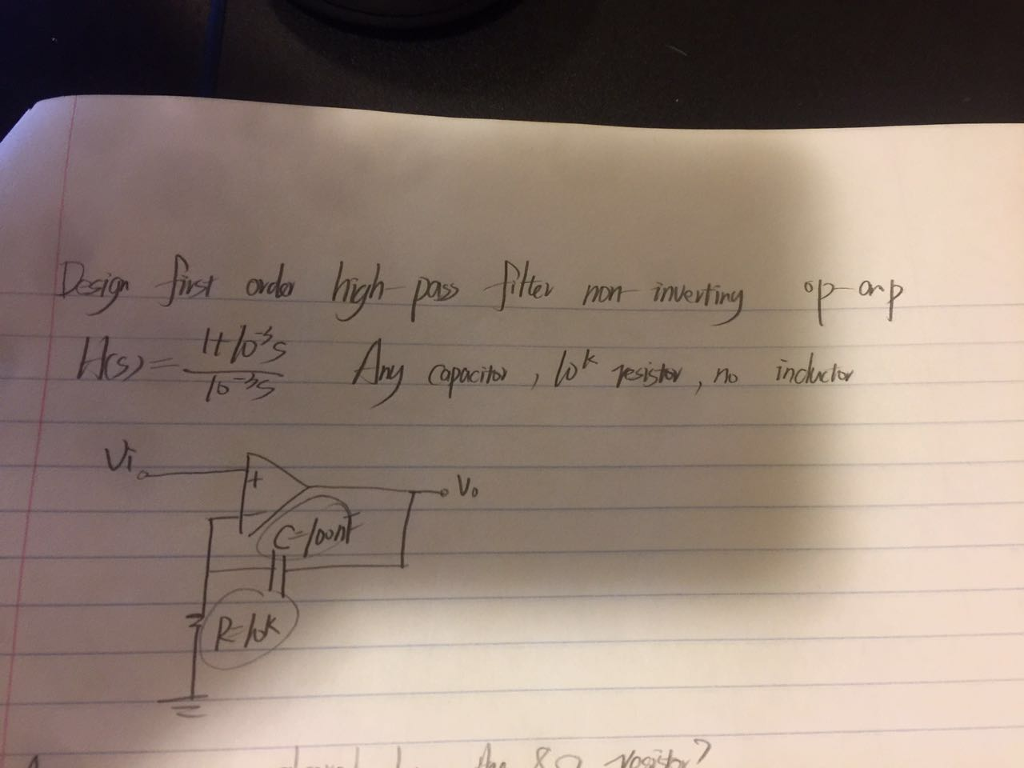 Solved Design first order high-pass filter non-inverting | Chegg.com