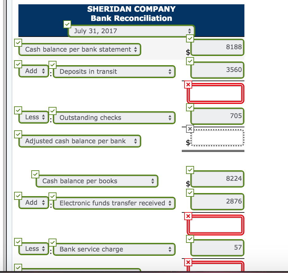 Solved SHERIDAN COMPANY Bank Reconciliation July 31, 2017 | Chegg.com