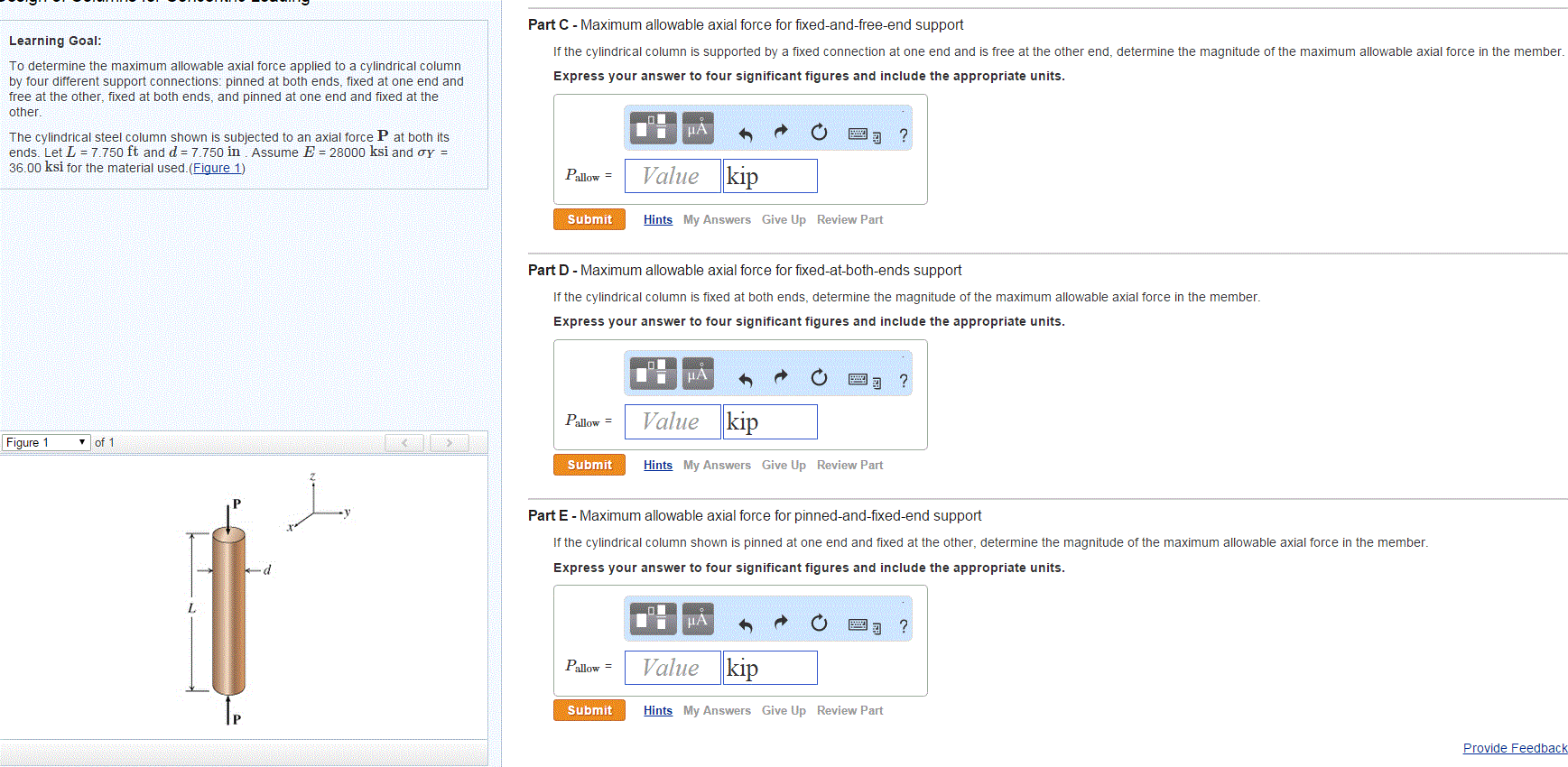 Solved Design of Columns for Concentric Loading Learning | Chegg.com