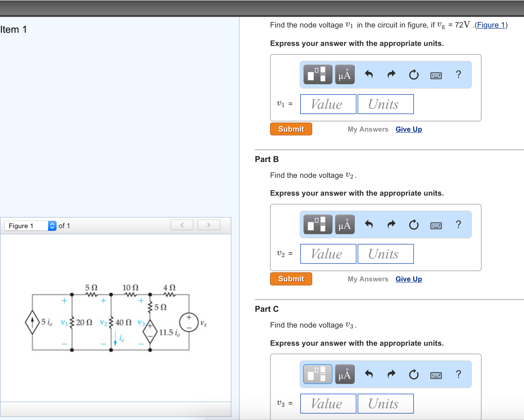 Solved Item 1 Find the node voltage V1 in the circuit in | Chegg.com