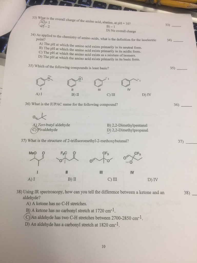 Solved 33) What is the overall charge of the amino acid, | Chegg.com