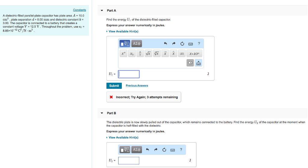 Solved Constants Part A A dielectric-filled parallel-plate | Chegg.com