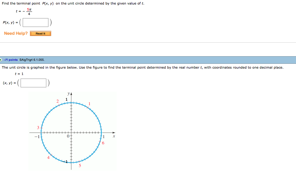 Solved Find the terminal point P(x, y) on the unit circle | Chegg.com