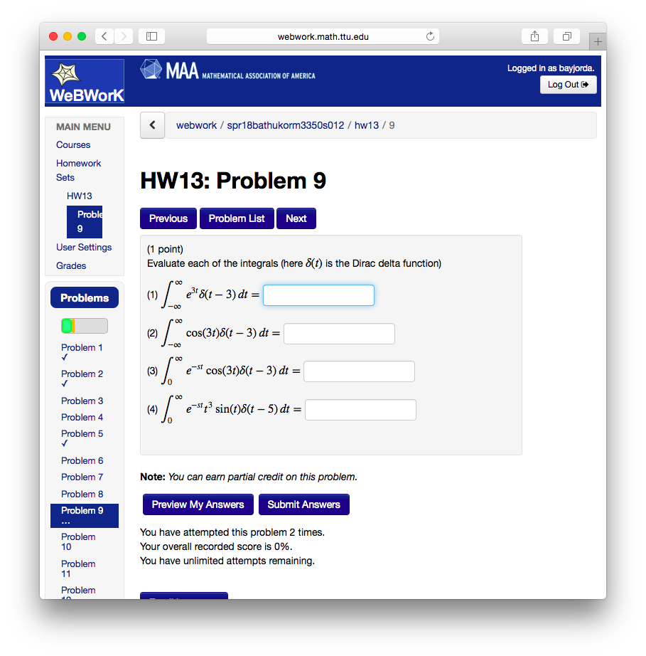 Solved webwork.math.ttu.edu Logged in as bayjorda. | Chegg.com