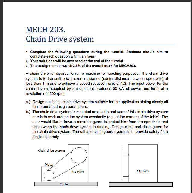 Solved MECH 203. Chain Drive system 1. Complete the | Chegg.com