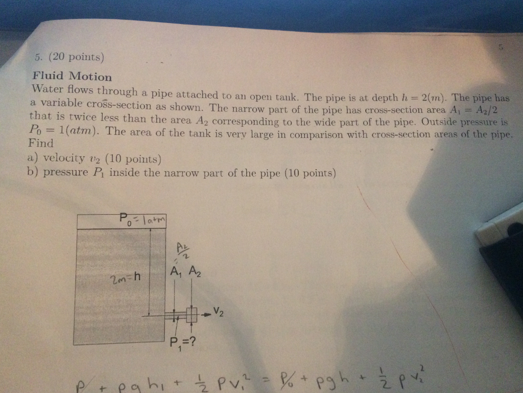 Solved 5. (20 points) Fluid Motion Water flows through a | Chegg.com