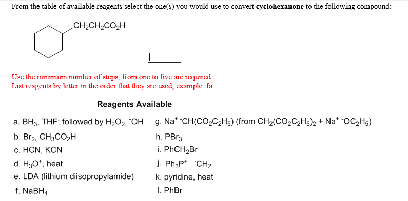 Solved From the table of available reagents select the | Chegg.com