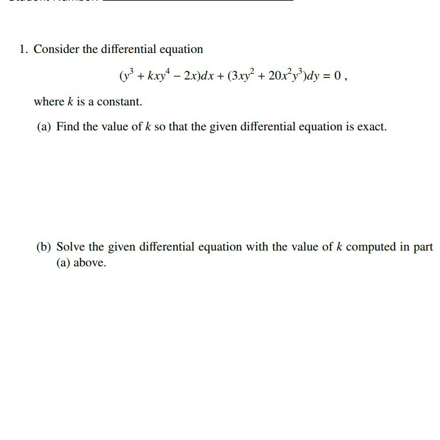 Solved 1. Consider the differential equation where k is a | Chegg.com