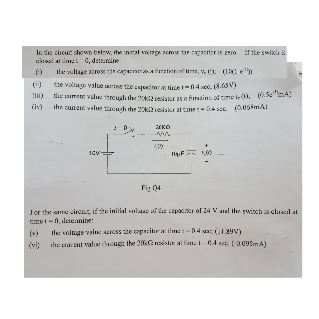 Solved In the circuit shown below, the initial voltage | Chegg.com