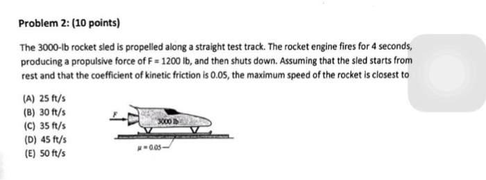 Solved Problem 2: (10 points) The 3000-lb rocket sled is | Chegg.com