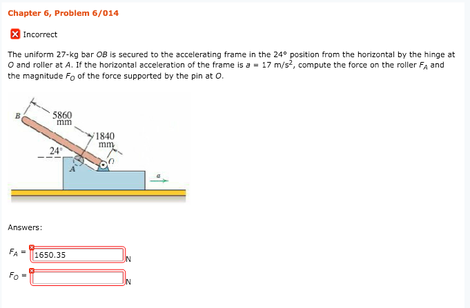 Solved The uniform 27-kg bar OB is secured to the | Chegg.com
