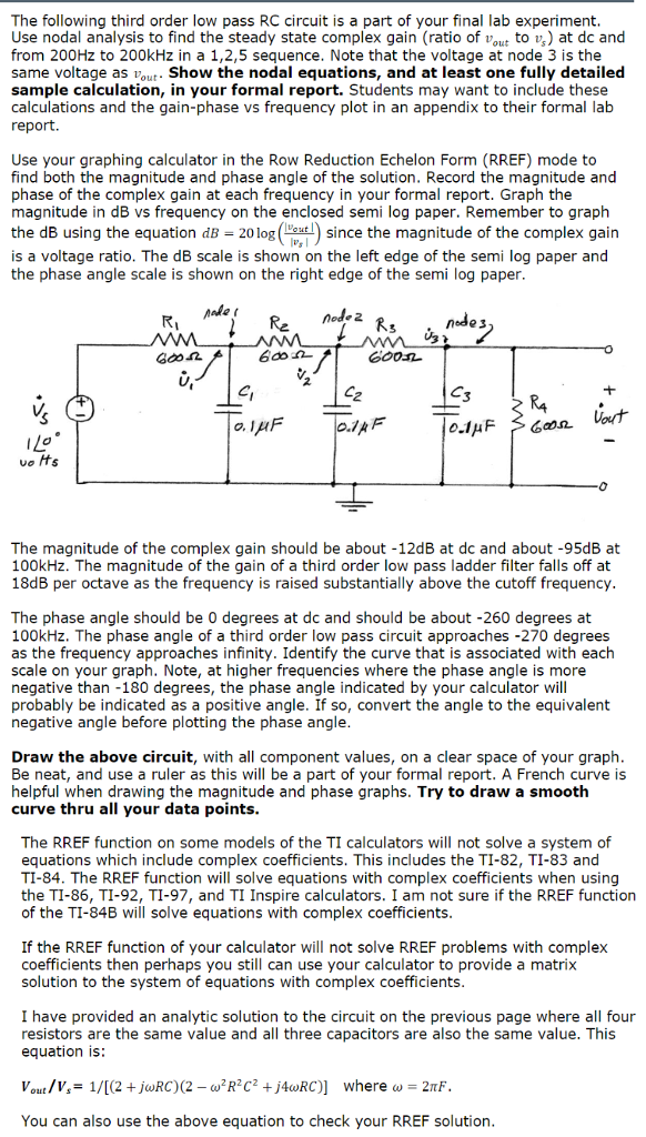 The following third order low pass RC circuit is a | Chegg.com