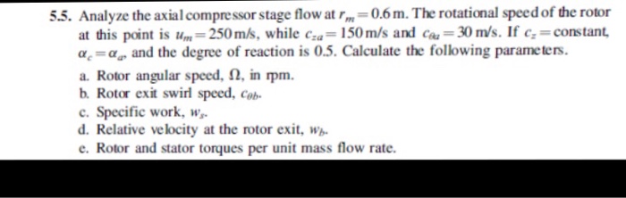 Solved Analyze the axial compressor stage flow at r_m = 0.6 | Chegg.com