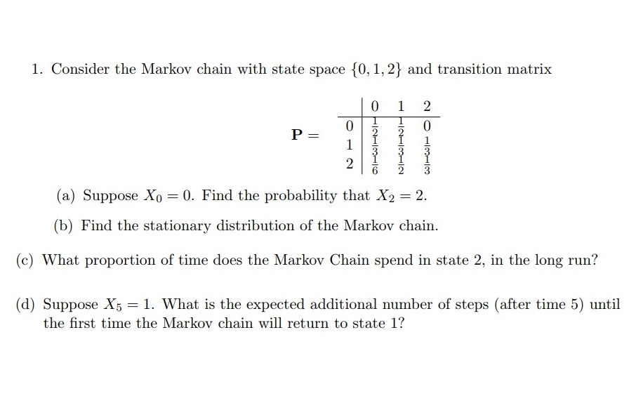 Solved 1. Consider the Markov chain with state space 10, | Chegg.com