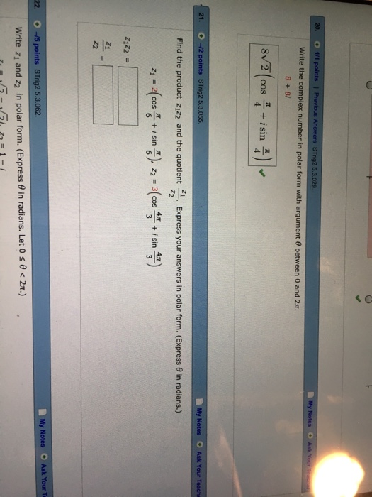 Solved Write the complex number in polar form with argument | Chegg.com