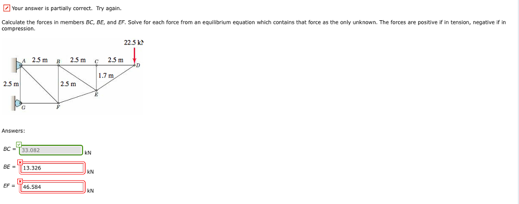 Solved Calculate the forces in members BC, BE, and EF. Solve | Chegg.com