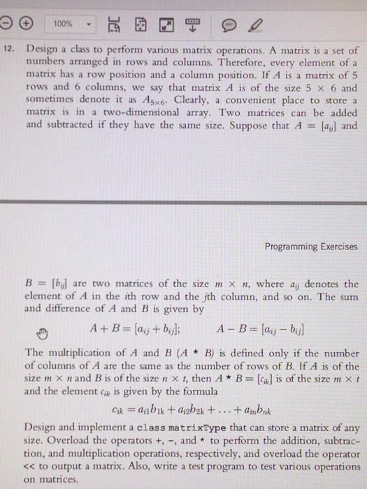 Solved Design a class to perform various matrix operations. | Chegg.com