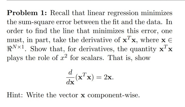 Solved Problem 1: Recall that linear regression minimizes | Chegg.com