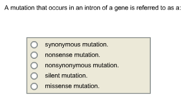 Solved A mutation that occurs in an intron of a gene is | Chegg.com