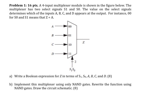 Solved A 4-input multiplexer module is shown in the figure | Chegg.com