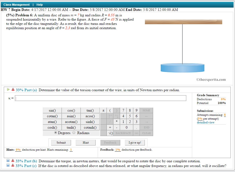 Solved Class Management I Help HW 7 Begin Date: 4/17/2017 | Chegg.com