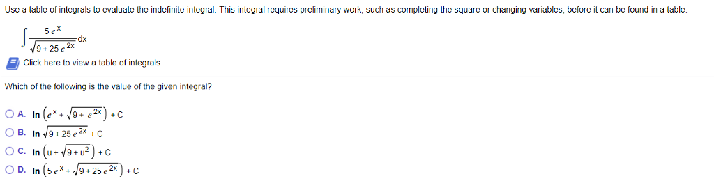 Solved Use a table of integrals to evaluate the indefinite | Chegg.com