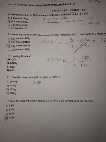Solved Use the following balanced equation to 3NO2 + H2O → 2 | Chegg.com