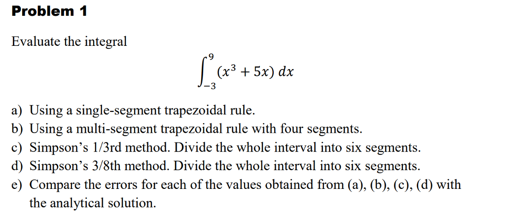 Solved Problem 1 Evaluate the integral (x3 + 5x) da 3 a) | Chegg.com