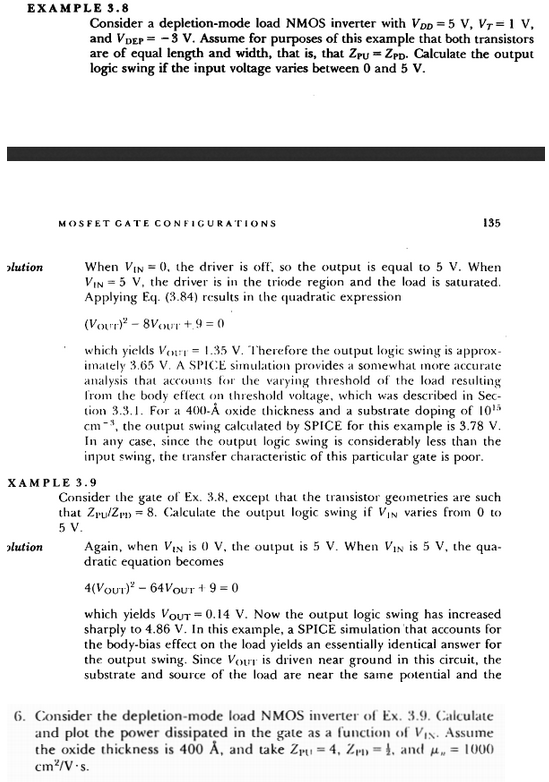 Solved EXAMPLE 3.8 Consider a depletion-mode load NMOS | Chegg.com