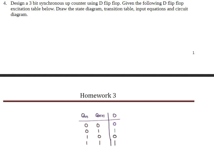 Solved Design a 3 bit synchronous up counter using D flip | Chegg.com