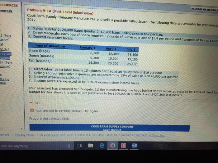Solved MESSAGE MY INSTRUCT ESOURCES Problem 9-1A (Part Level | Chegg.com