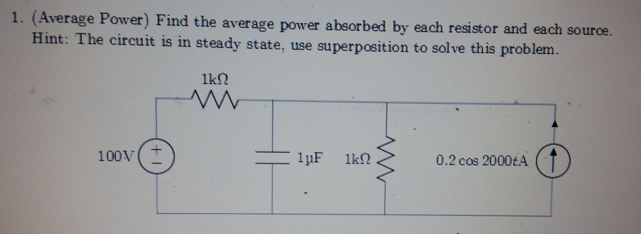 Solved 1. (Average Power) Find the average power absorbed by | Chegg.com