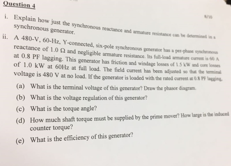 Solved Explain How Just The Synchronous Reactance And