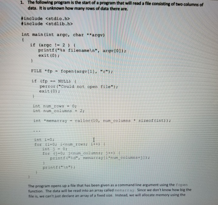 Solved 1. The following program is the start of a program | Chegg.com