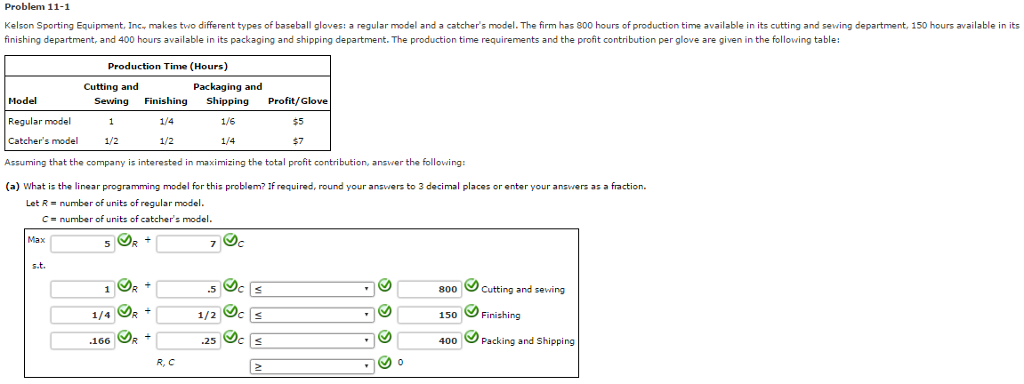 Problem 11 1 Kelson Sporting Equipment Inc Makes