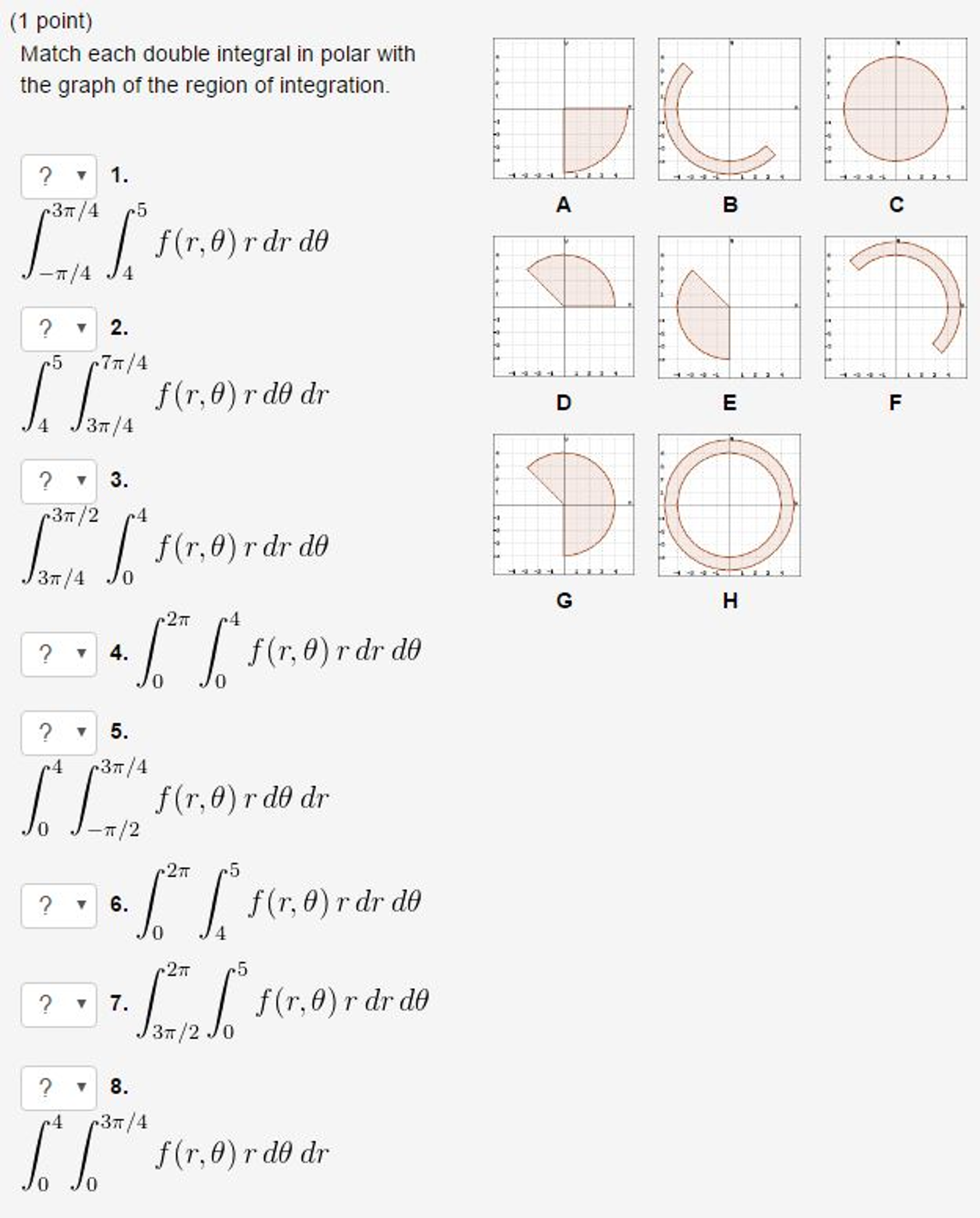 Solved Match each double integral in polar with the graph of | Chegg.com