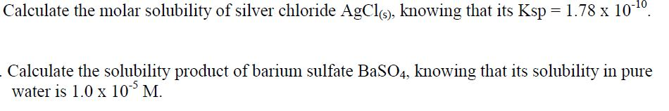 Solved Calculate the molar solubility of silver chloride | Chegg.com