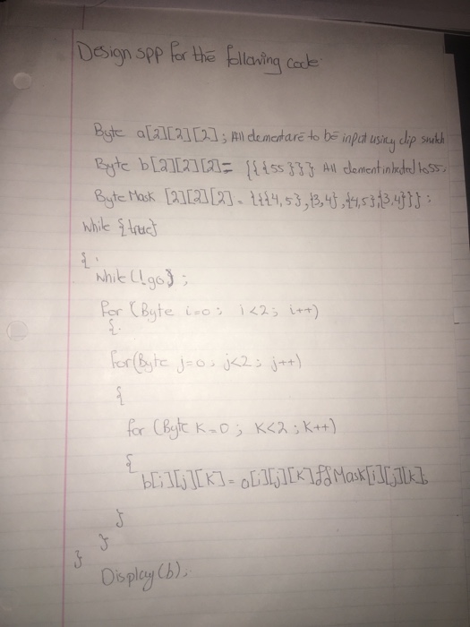 Solved Design spp for the following code. Byte a[2][2][2]; | Chegg.com