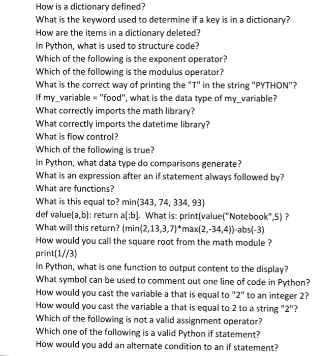 Solved How is a dictionary defined? What is the keyword used | Chegg.com