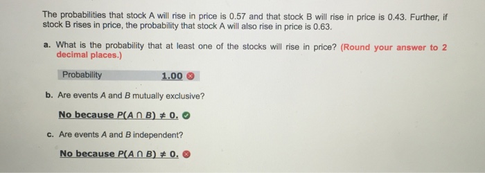 Solved The probabilities that stock A will rise in price is | Chegg.com