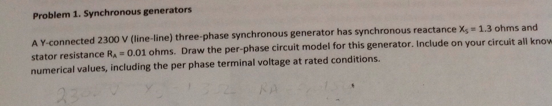 Solved Synchronous generators A Y-connected 2300 V | Chegg.com
