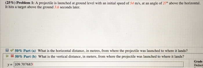 Solved A Projectile Is Launched At Ground Level With An