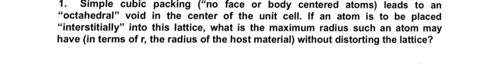 Simple cubic packing ( no face or body centered | Chegg.com