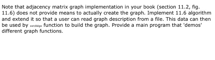 Solved Note that adjacency matrix graph implementation in | Chegg.com
