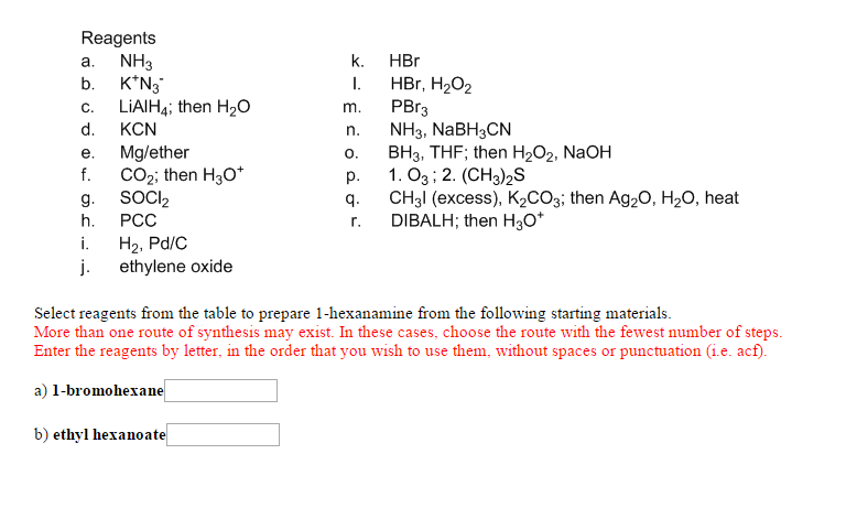Solved Select reagents from the table to prepare | Chegg.com