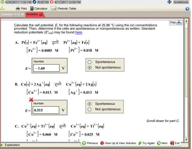 Solved Calculate The Cell Potential E For The Following