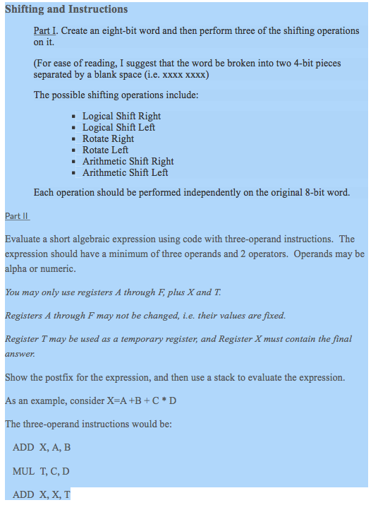Solved Shifting and Instructions Part I. Create an eight-bit | Chegg.com