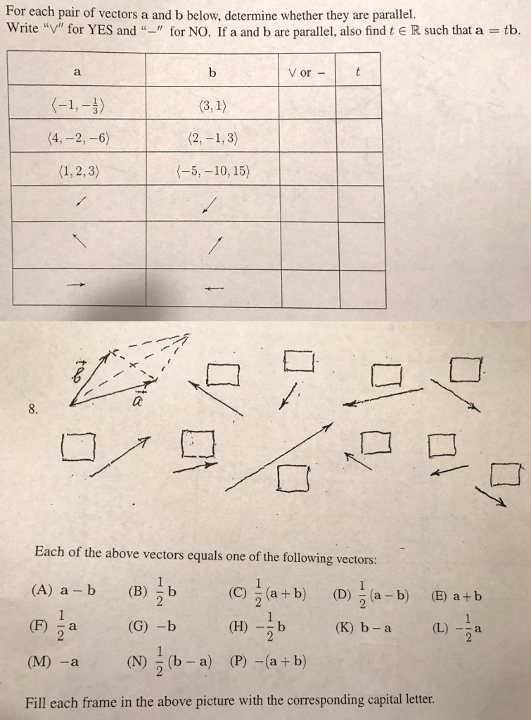 Solved For each pair of vectors a and b below, determine | Chegg.com
